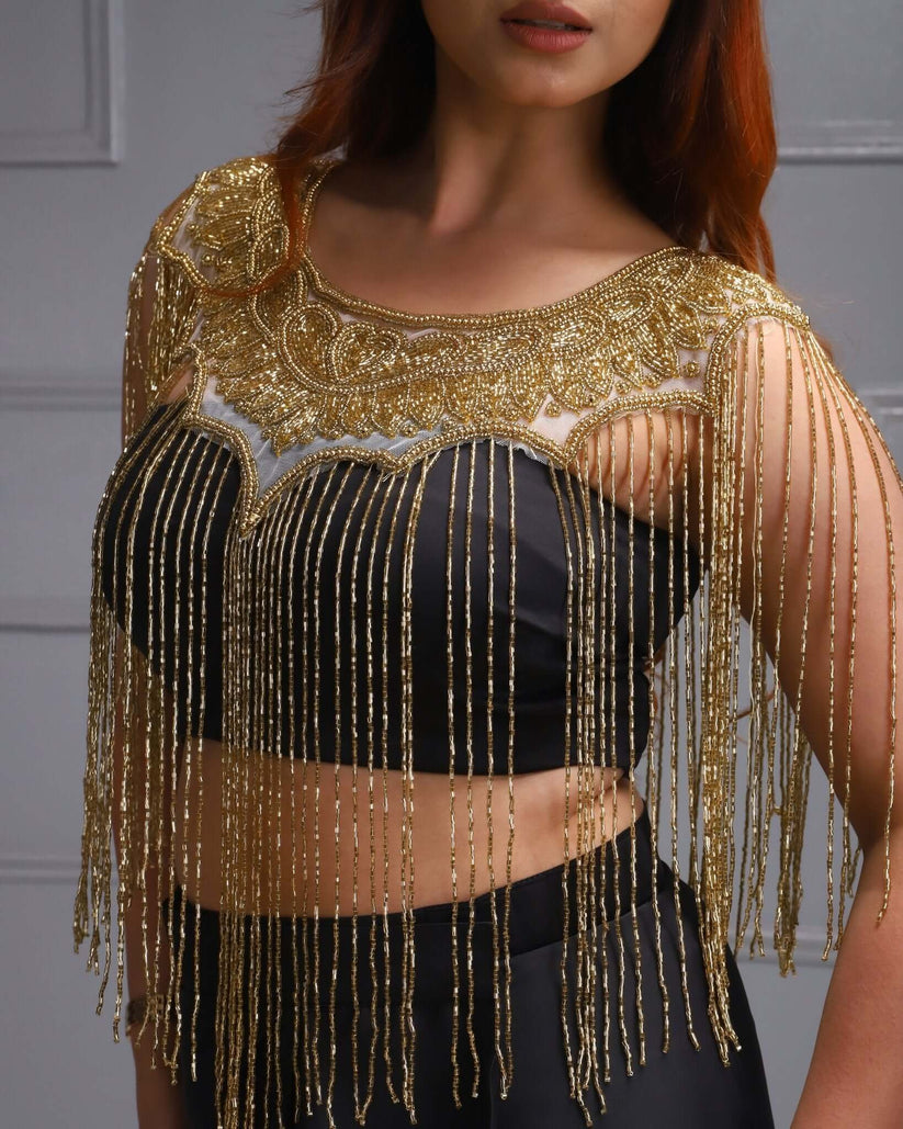 Luxurious Golden Beaded Cape - House Of Majisha